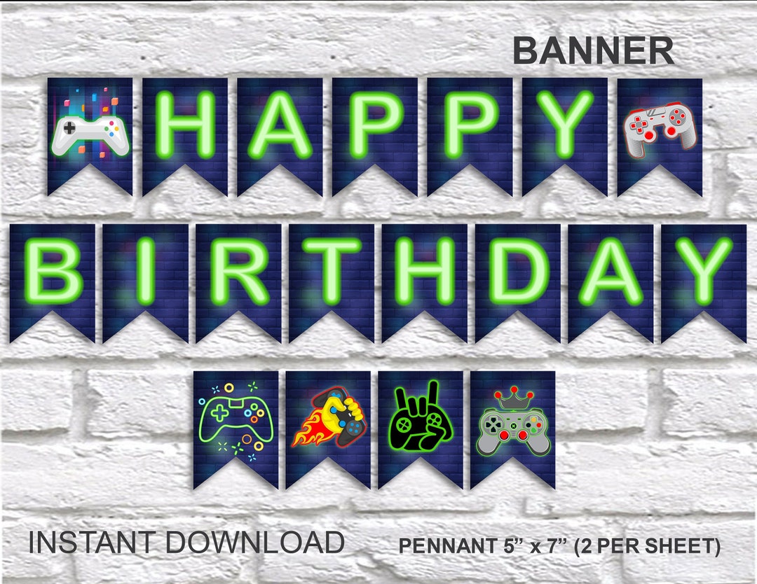 Video Game Happy Birthday Banner, Gamer Banner Party Decor, Birthday ...