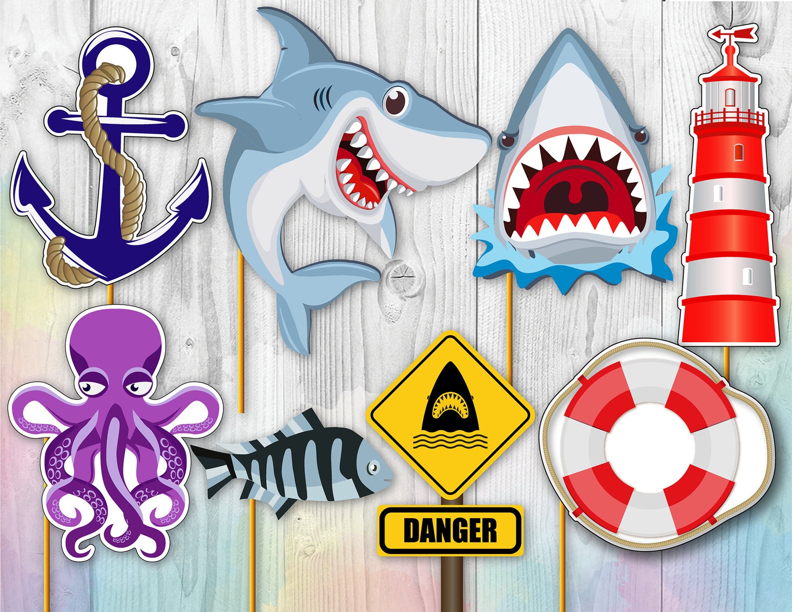 Shark Center Pieces Shark Party Photo Booth Props Shark Cut - Etsy