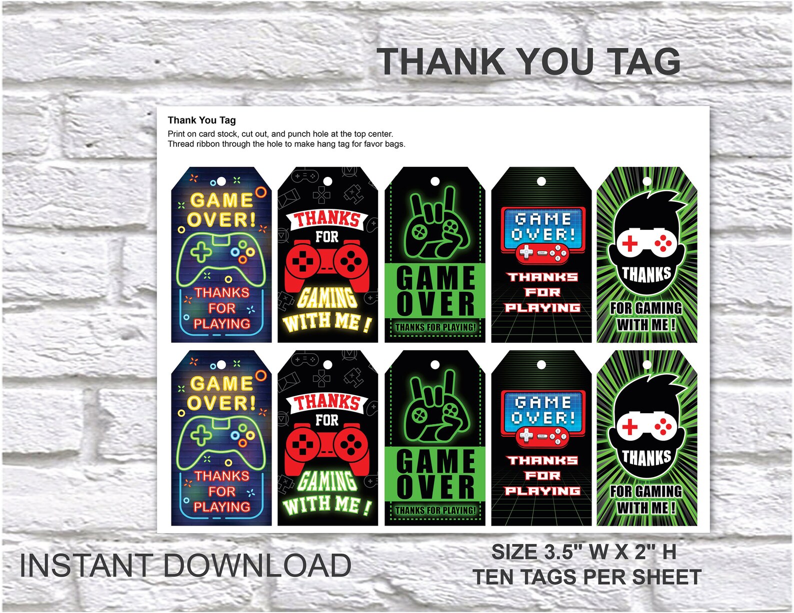 Video Game Thank You Tags Cards, Gamer Party Decorations, Video Game ...