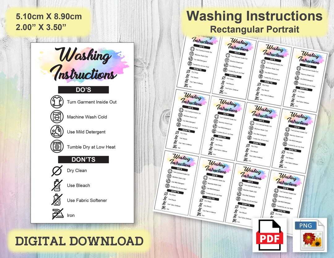 Washing Instruction Care Card Water Color Wash, Washing Care Card ...