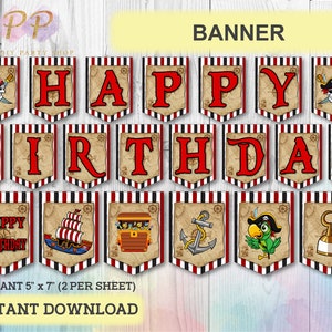 Pirate Themed Full Alphabet A to Z, 0 to 9 and Happy Birthday Banner ...