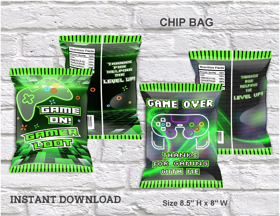 Game On Chip Bag Printable, Game Over Candy Bag, Video Gamer Favor bag ...