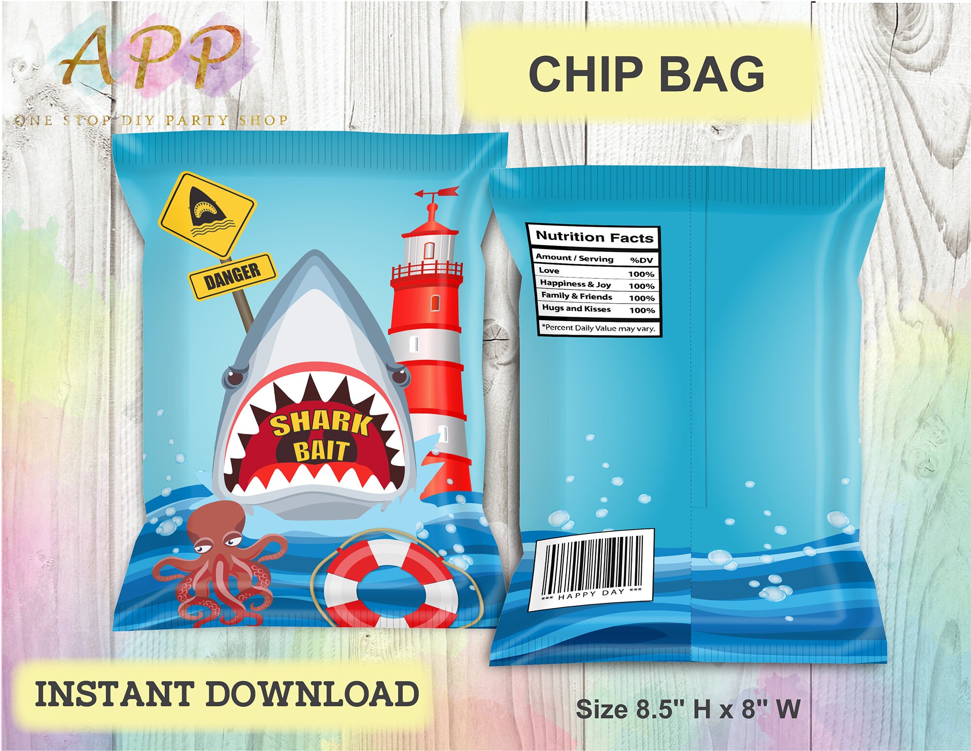 Shark Chip Bag Printable Shark Candy Bag Shark Favor Bag | Etsy