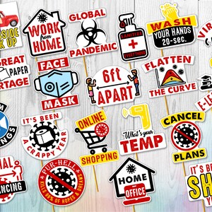 COVID 19 Center Pieces COVID Photo Booth Props Quarantine | Etsy