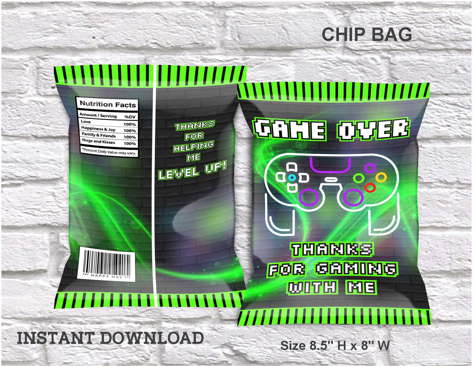 Game on Chip Bag Printable Game Over Candy Bag Video Gamer | Etsy