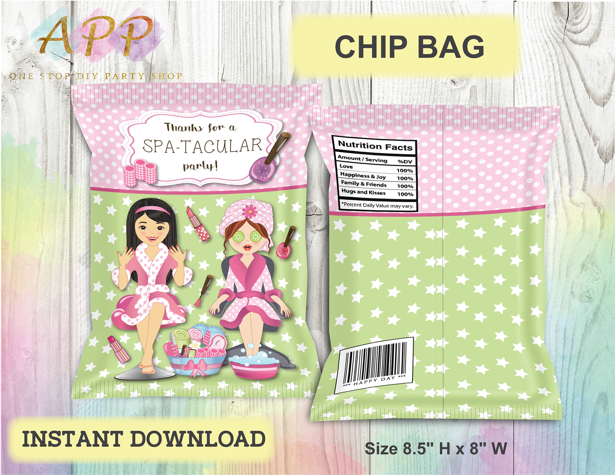SPA Chip Bag Printable SPA Candy Bag SPA Favor Bag Spa | Etsy