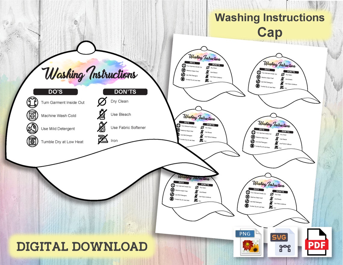 Cap Washing Instruction Care Card Water Color Hat Washing | Etsy