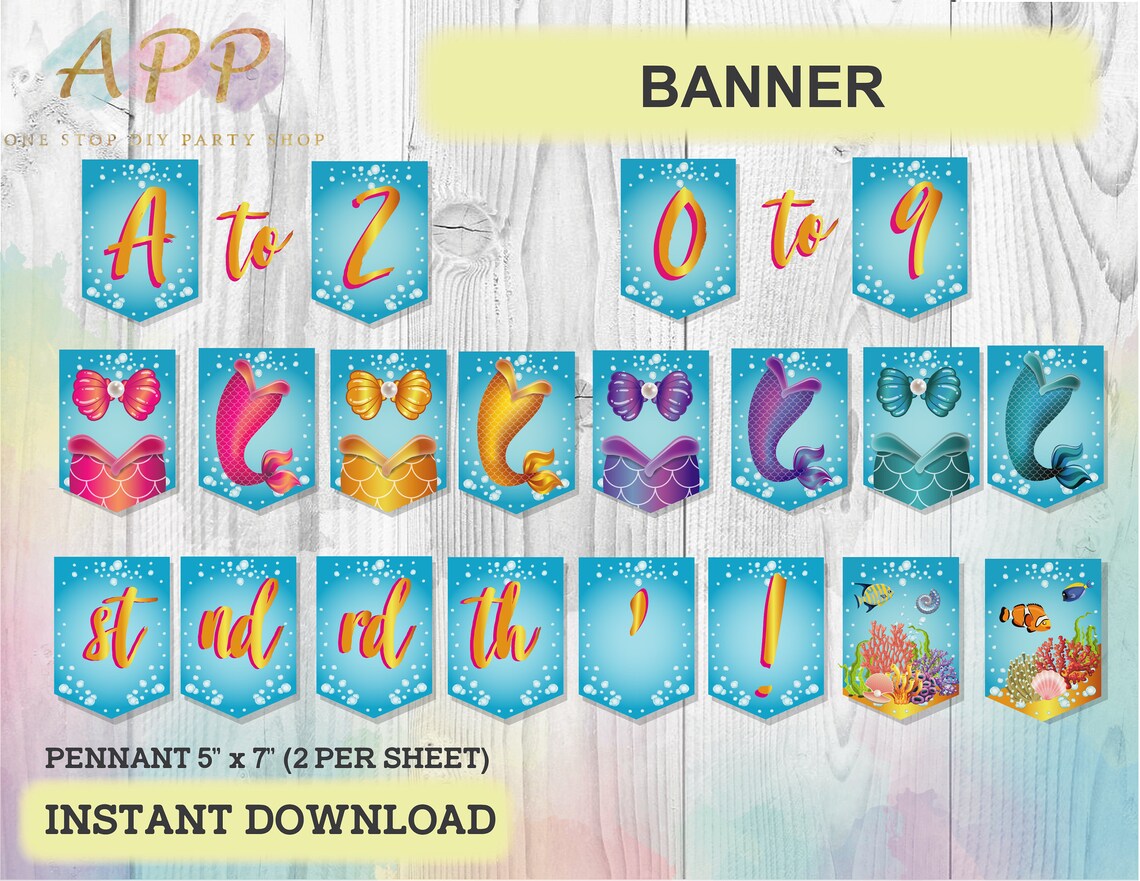 Mermaid Full Alphabet Banner A-Z 0-9 Under the Sea Party - Etsy
