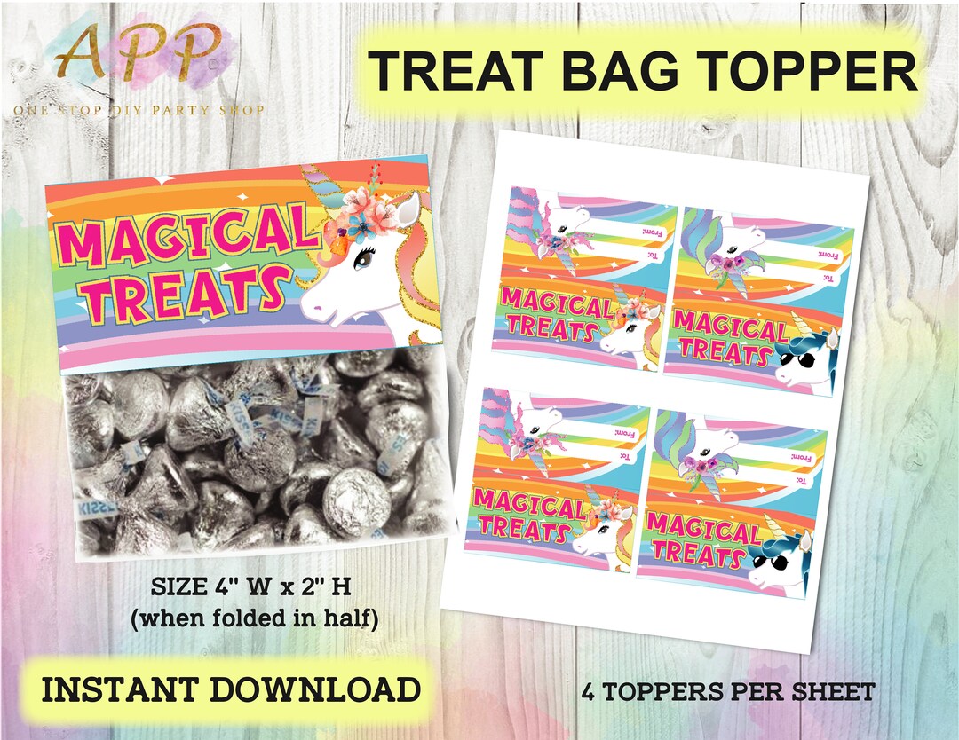 4 Unicorn Treat Bag Topper, Unicorn Party Decorations, Magical Theme ...