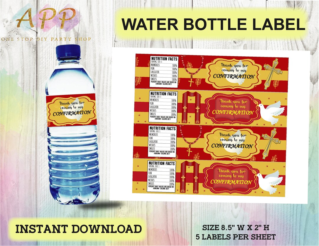 Confirmation Water Bottle Label Wrapper, Holy Sacrament Party ...