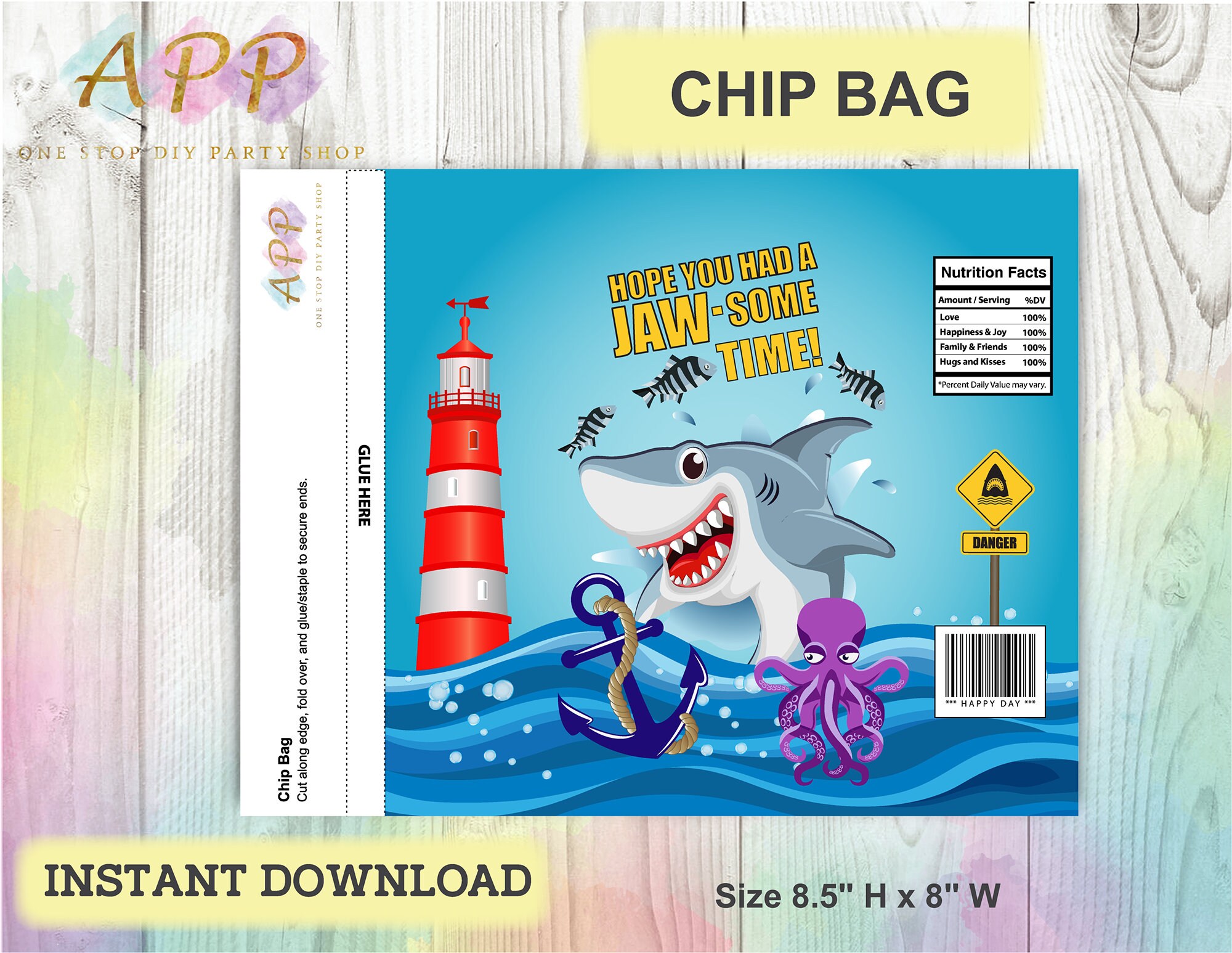 Shark Chip Bag Printable Shark Candy Bag Shark Favor Bag | Etsy