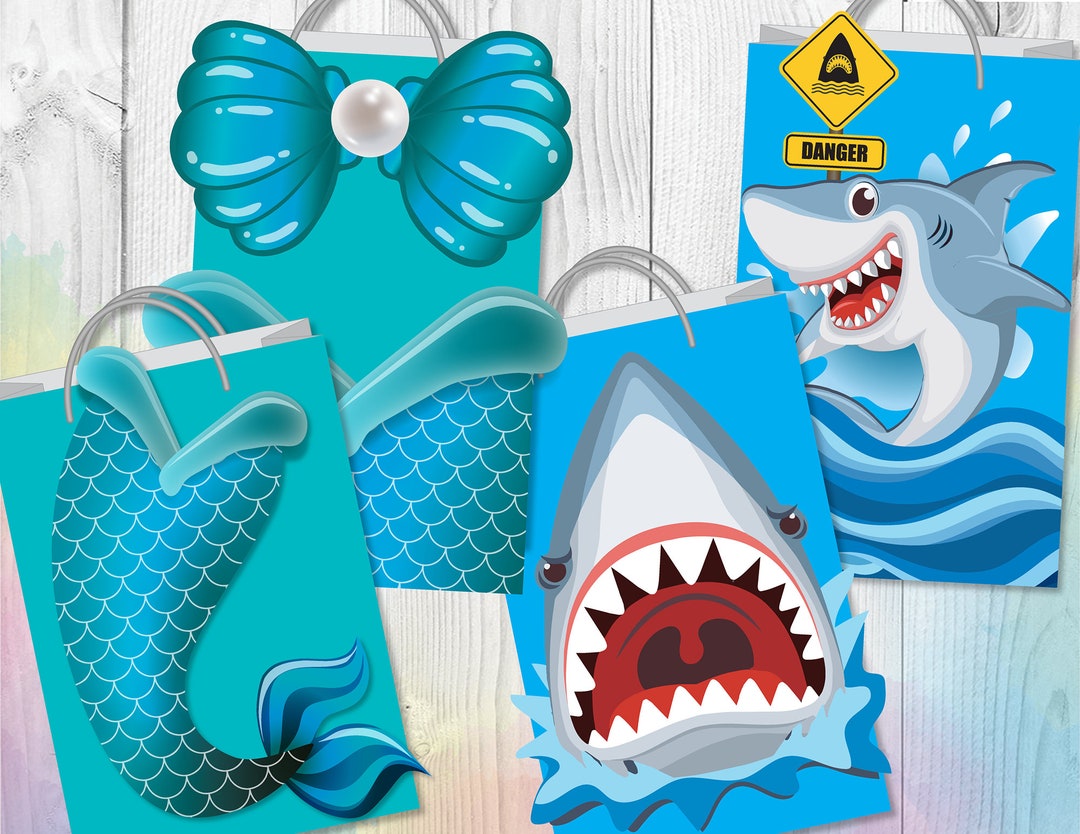 Mermaid and Shark Favor Bags, Pool Party, Under the Sea Party ...