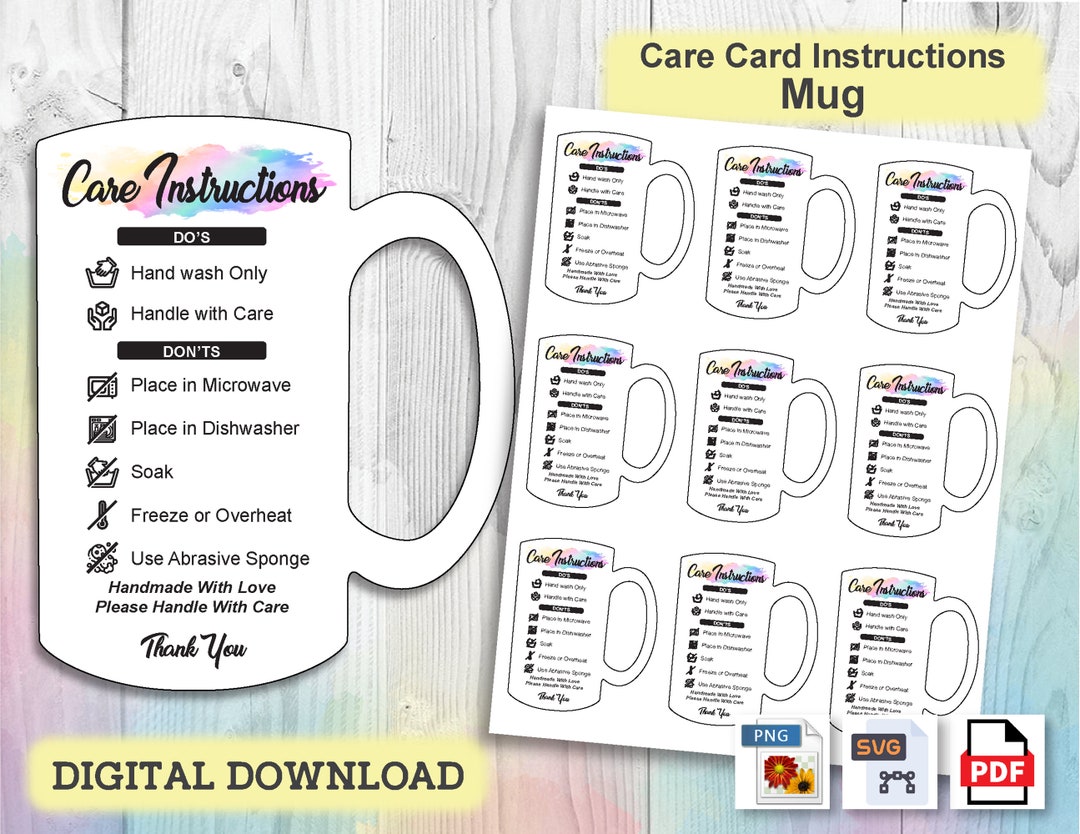 Mug Instructions Care Card, Washing Care Instructions, Ready Toprint ...