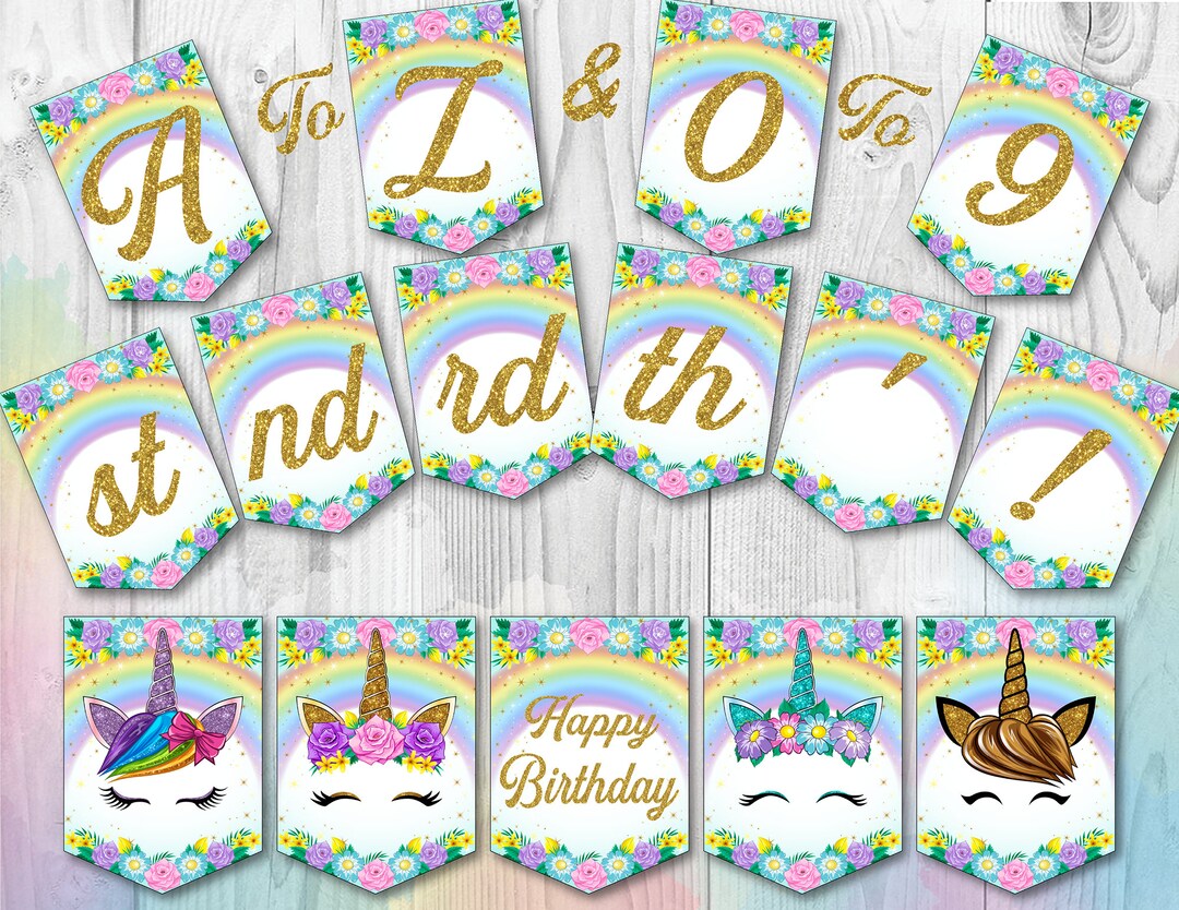 Unicorn Full Alphabet Banner, A-Z 0-9, Magical Party Decorations ...