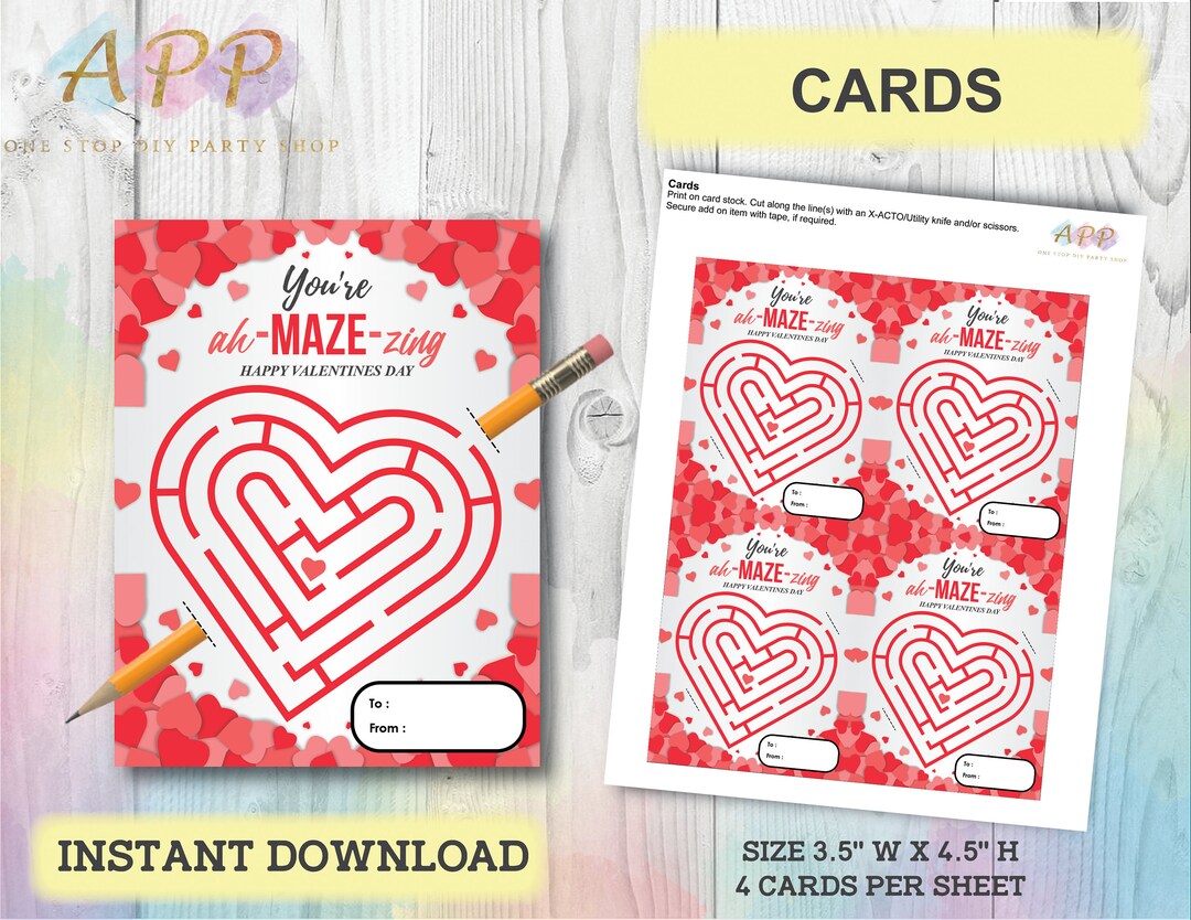 Maze Valentine Card Kids Printable Valentine Preschool - Etsy