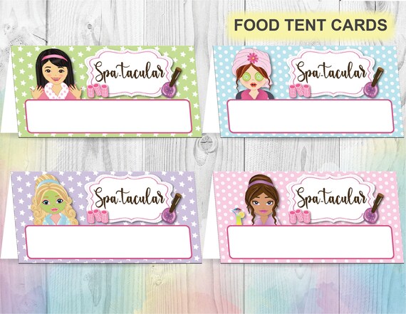 Spa Food Tent Cards Spa Party Printables Spa Birthday Party - Etsy