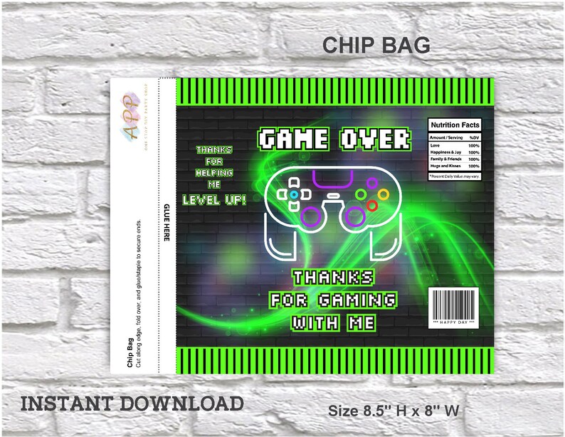 Game on Chip Bag Printable Game Over Candy Bag Video Gamer | Etsy