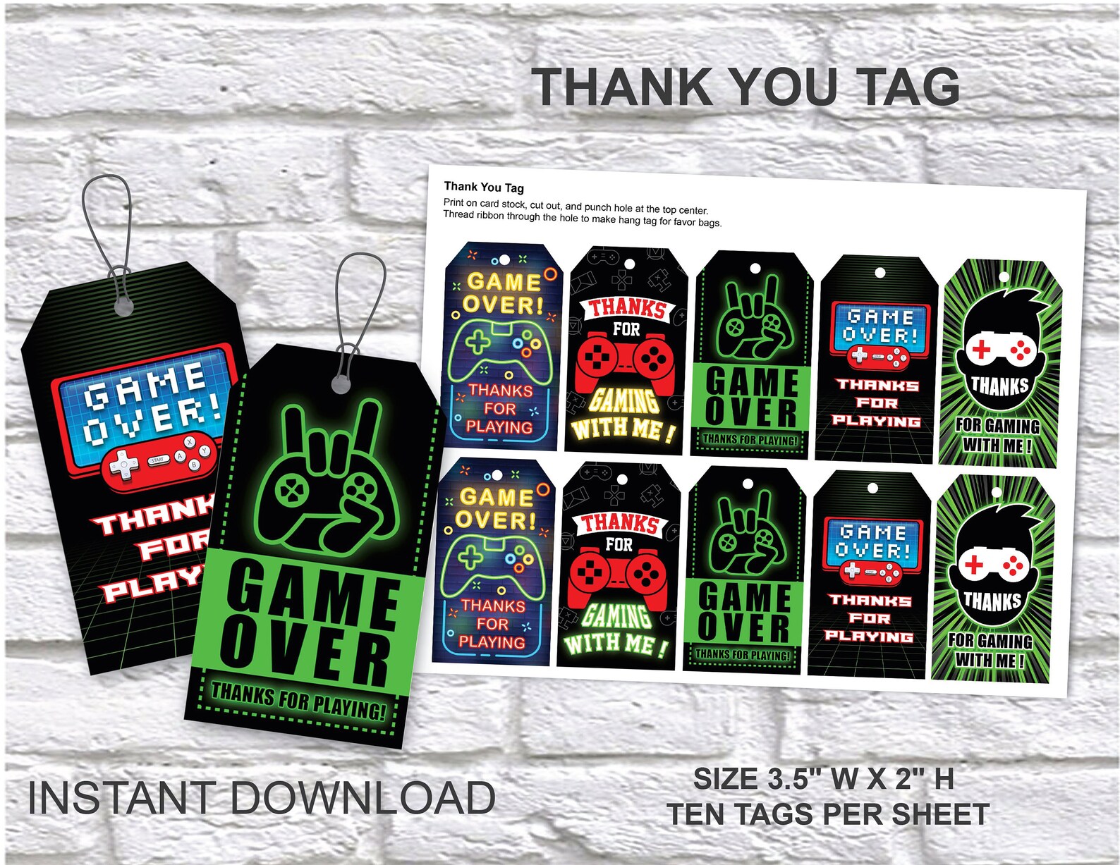 Video Game Thank You Tags Cards, Gamer Party Decorations, Video Game ...