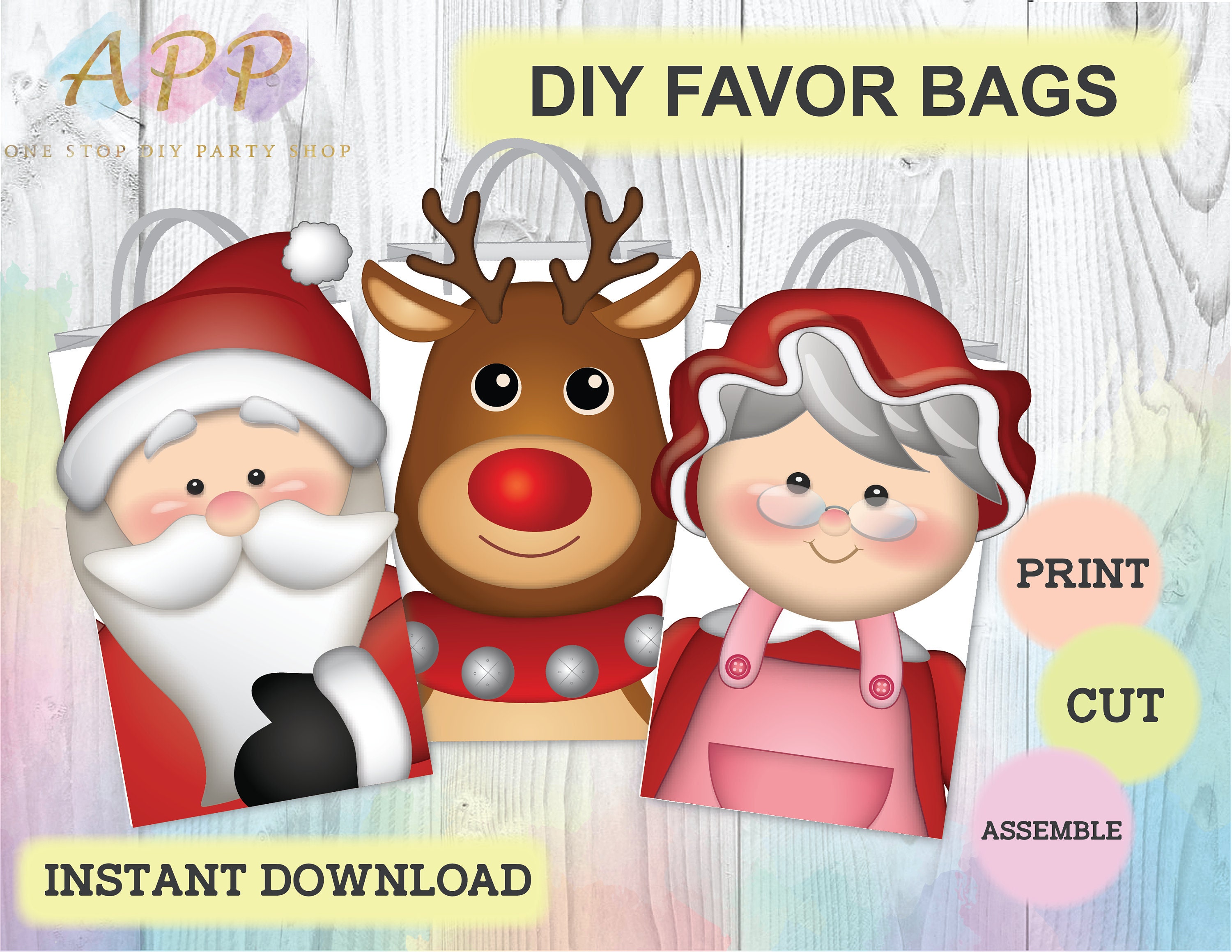Christmas Santa Rudolph Mrs. Clause Favor Bags/ Printables | Etsy