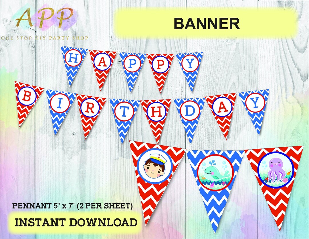 Boy Nautical Happy Birthday Banner, Nautical Beach Party Decorations ...