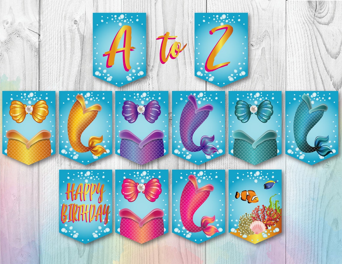 Mermaid Full Alphabet Banner A-Z 0-9 Under the Sea Party - Etsy
