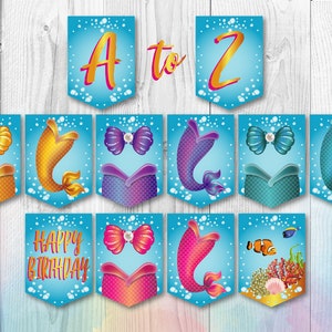 Mermaid Full Alphabet Banner, A-Z 0-9, Under the Sea Party Decorations ...