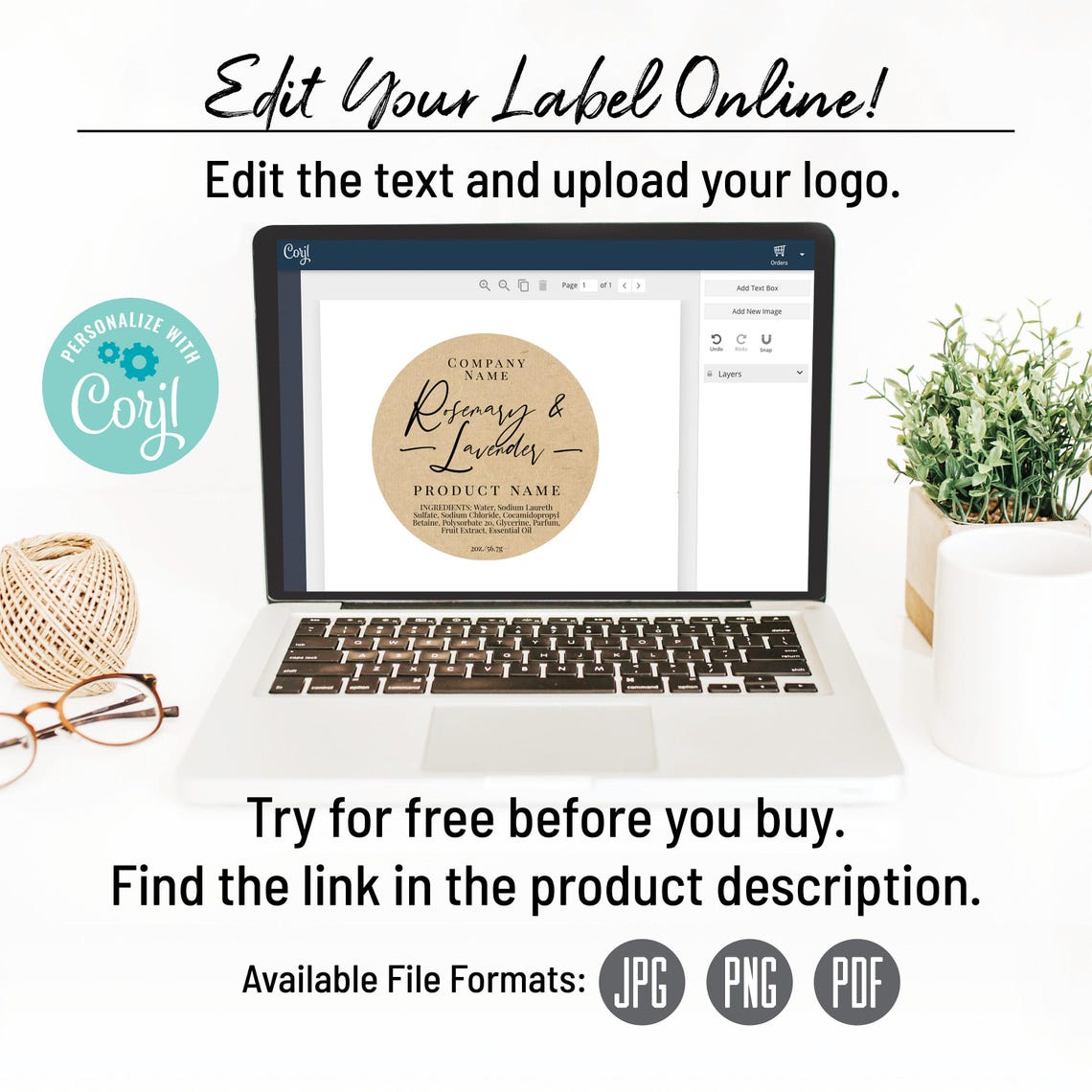 Editable Circle Label Template, Custom Digital Product Sticker Template ...