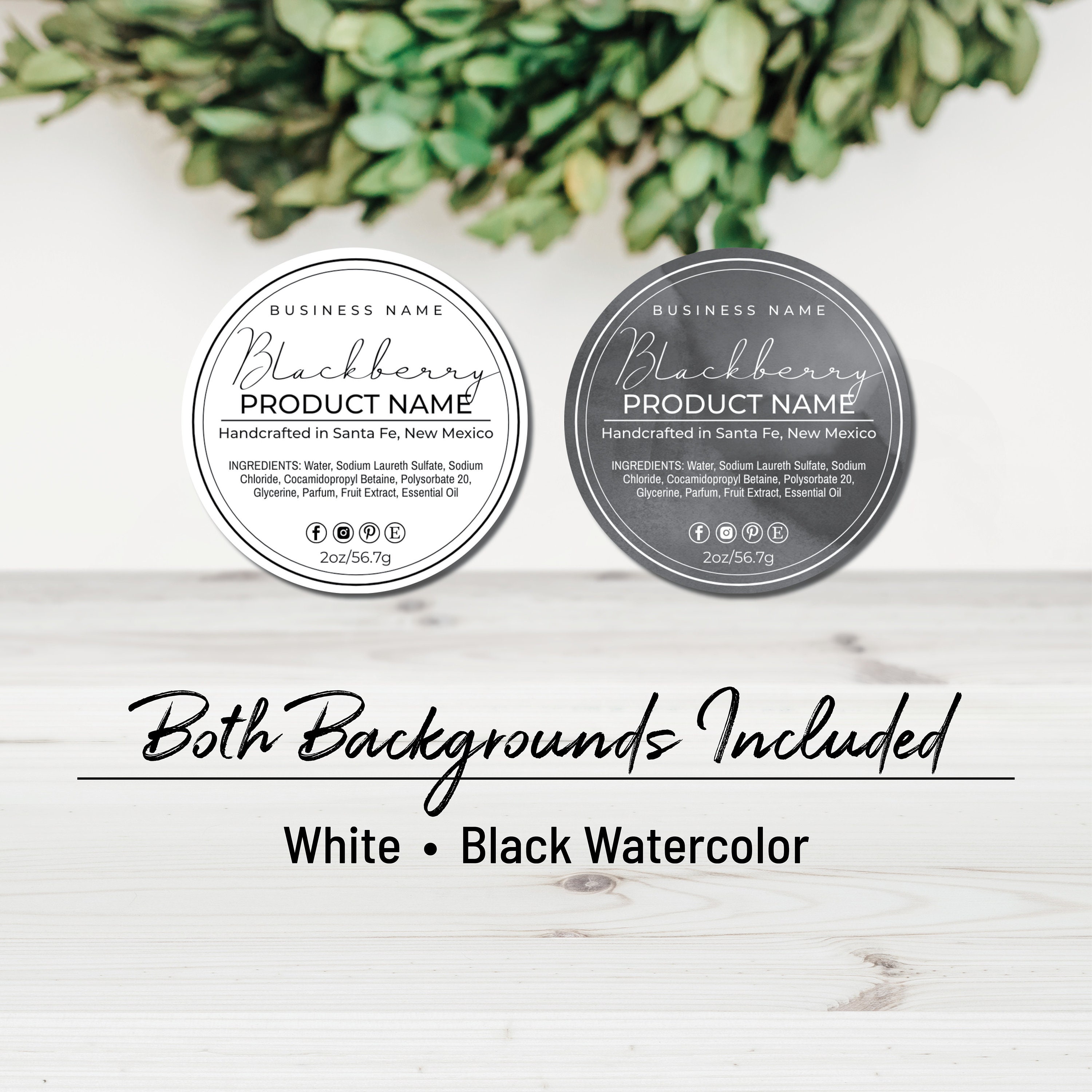 Editable Circle Label Template. White Black Watercolor | Etsy