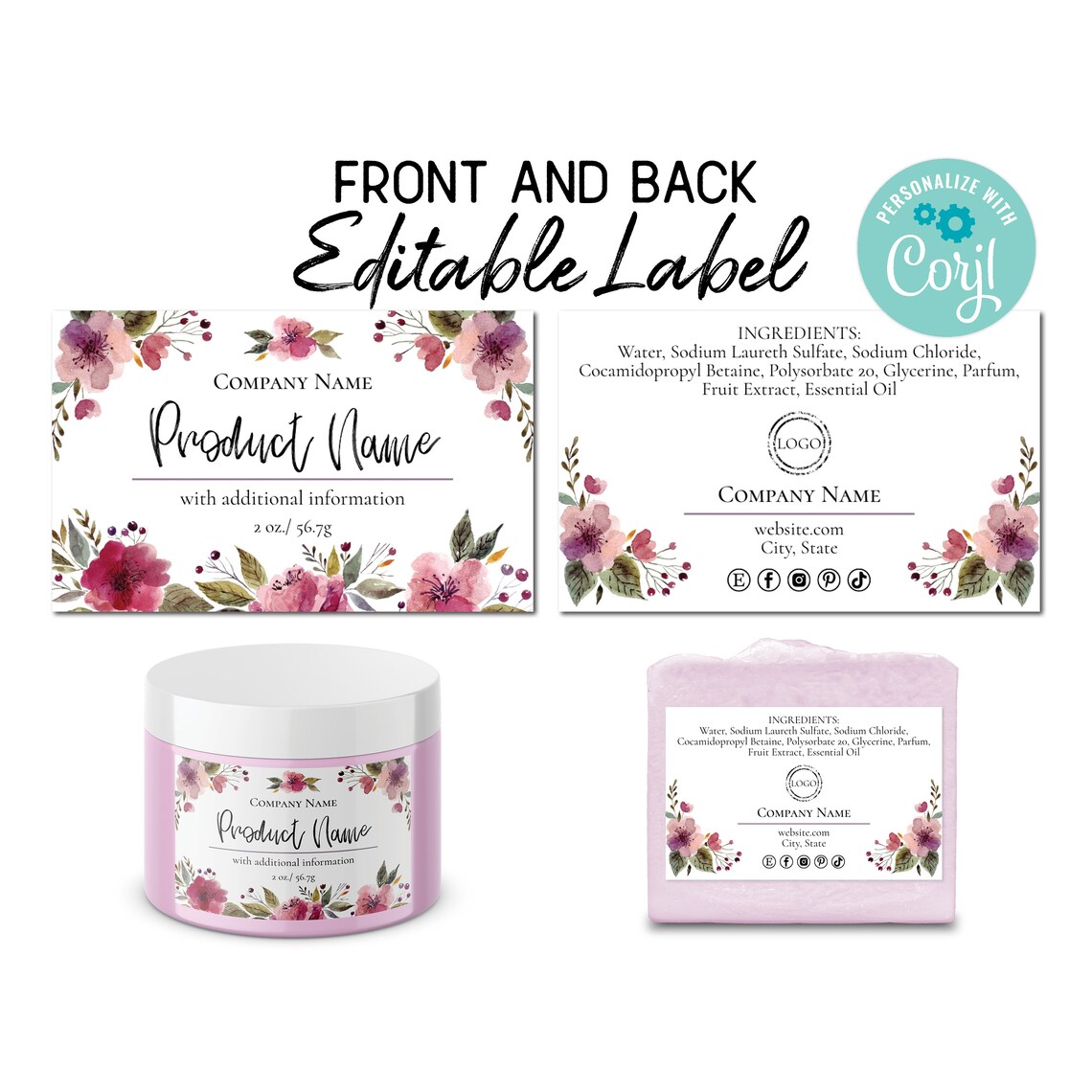 Small Jar Label Front & Back Editable Label Template - Etsy