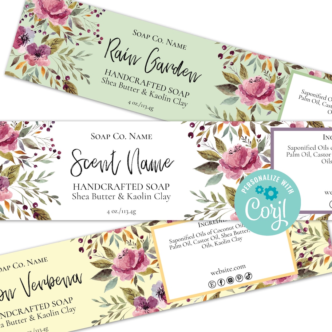 Floral Watercolor Soap Label Template. Printable Wrap Around Labels ...