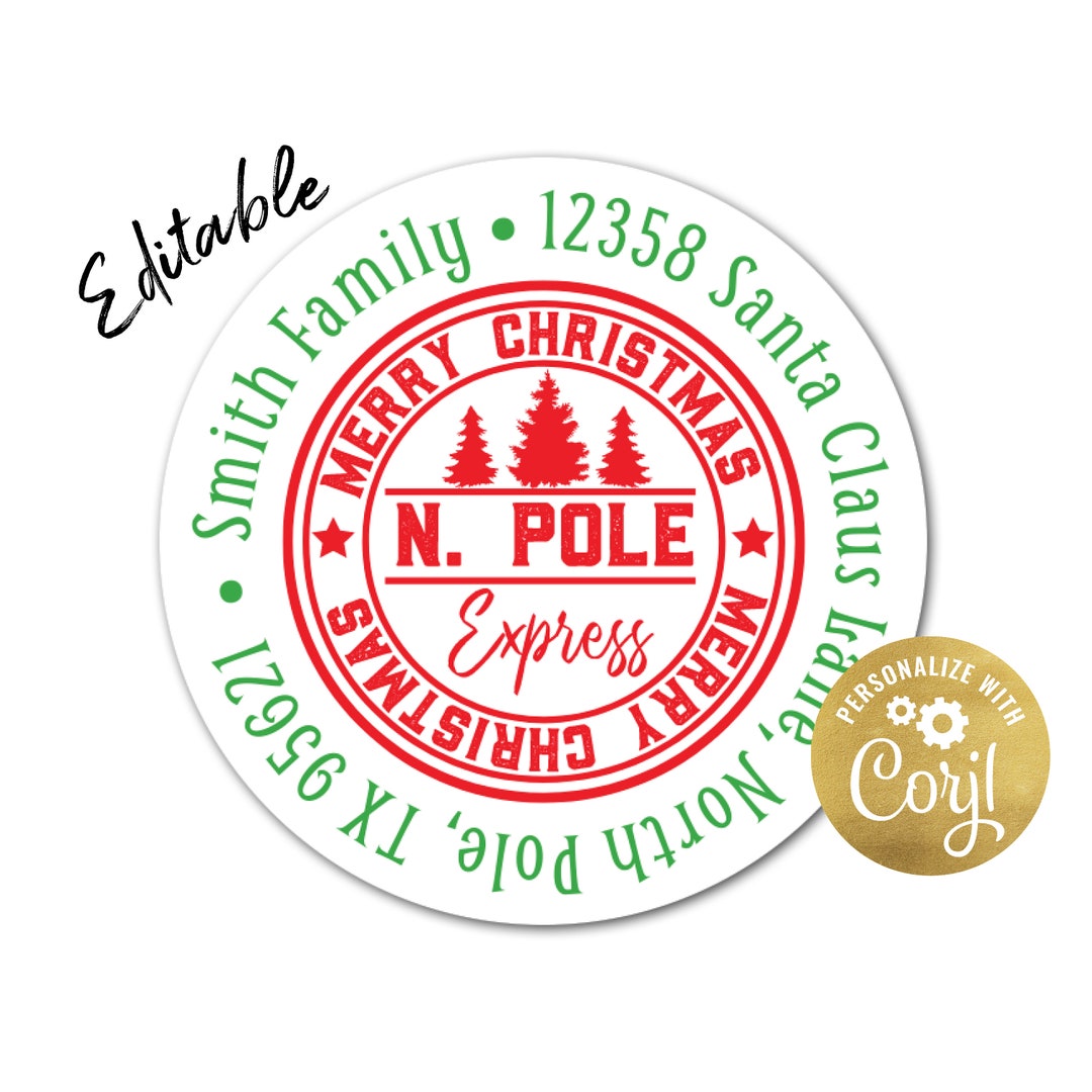 Round Christmas Return Address Labels for Stickers, Printable Xmas ...