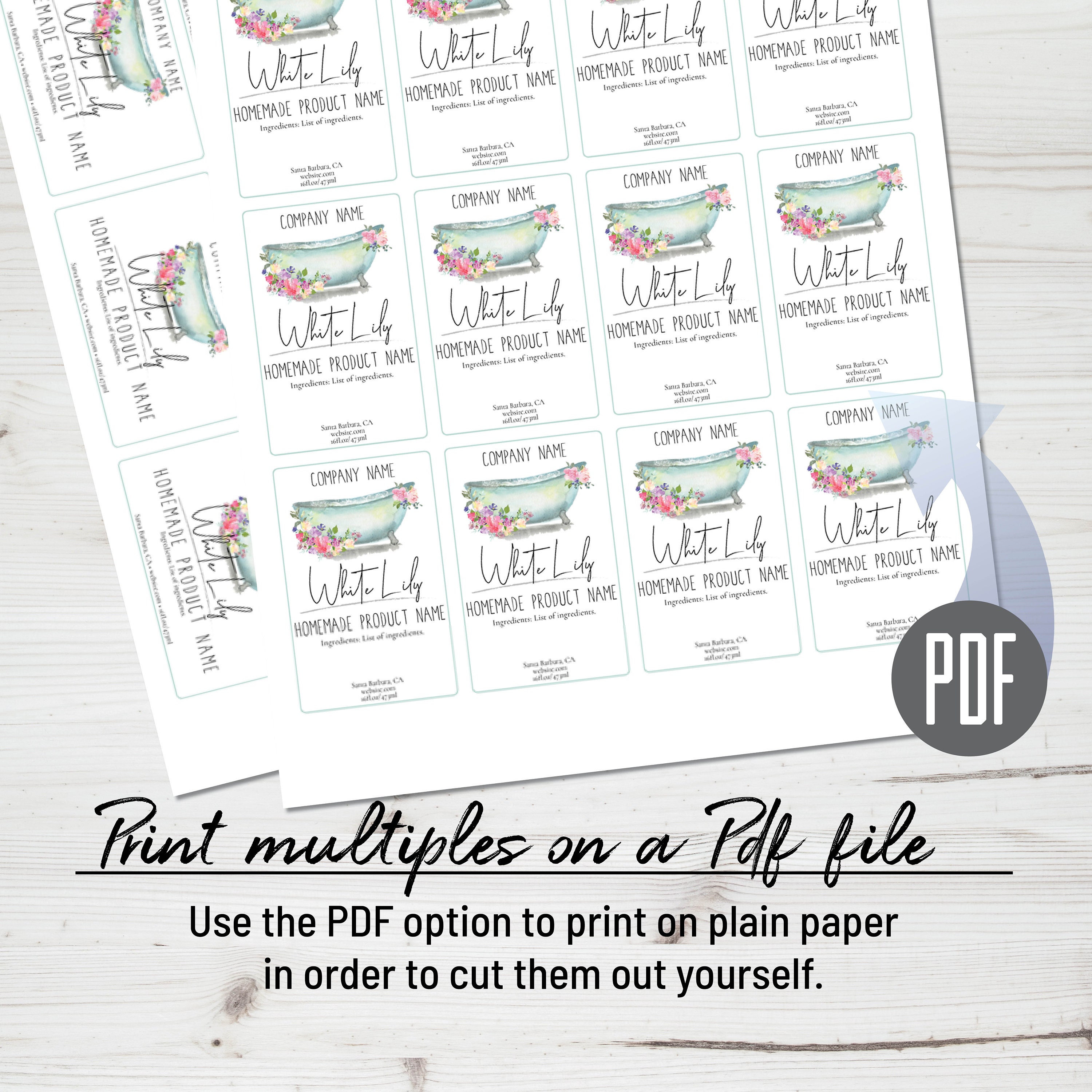 Editable Label Template Watercolor Bathtub. Customize W/ Corjl | Etsy ...