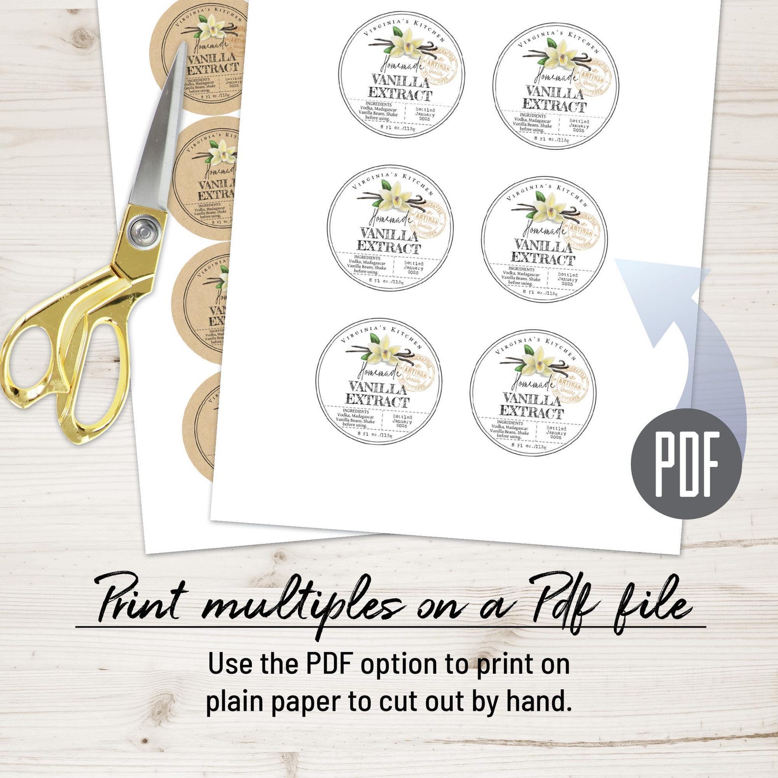Vanilla Extract Label Template, Homemade Vanilla Label, Round Labels ...