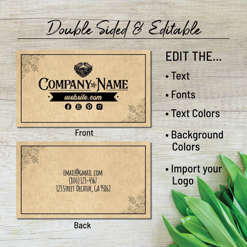 Printable Business Card Template Country Store With Beard. | Etsy