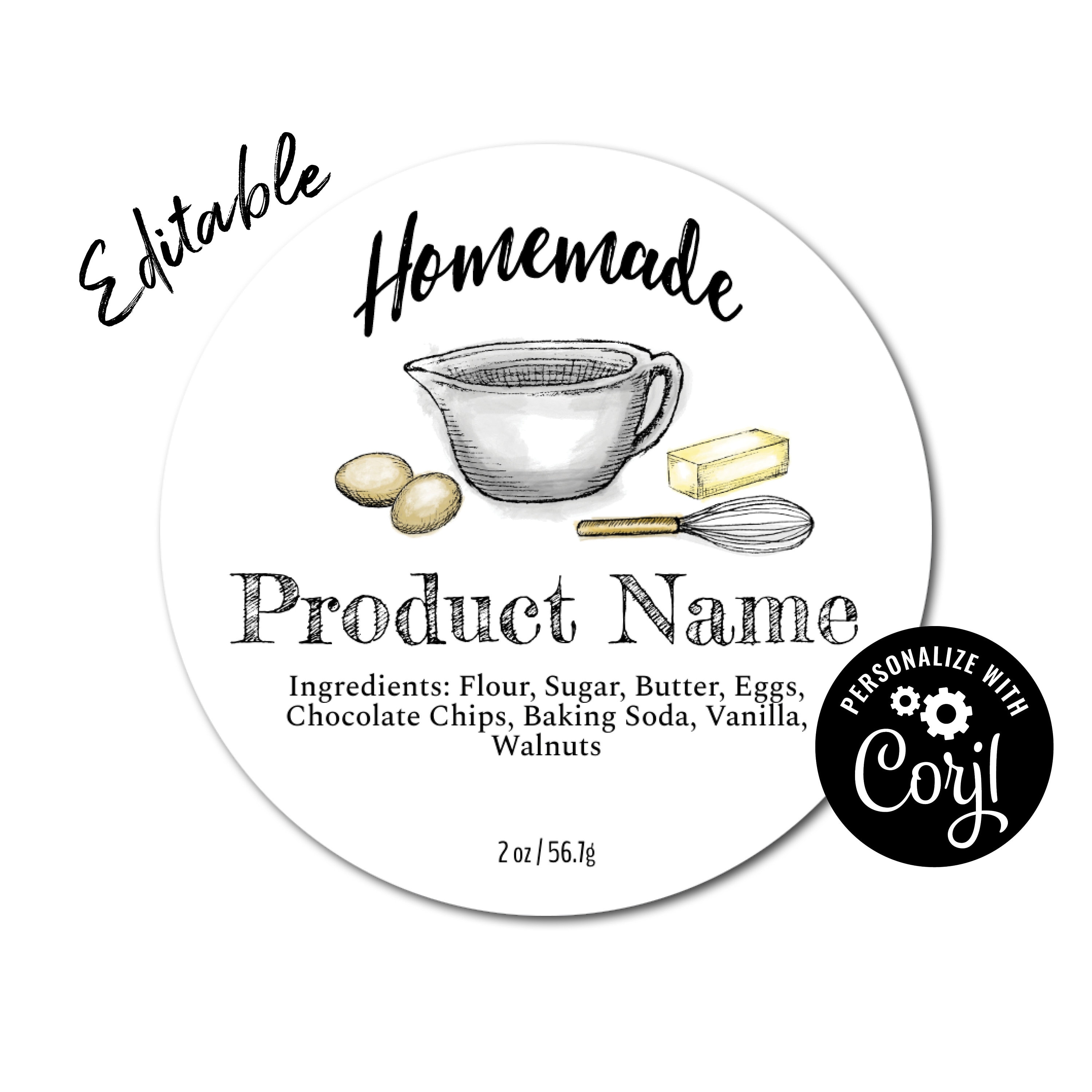 Homemade Baking Label. Editable Circle Sticker Template. | Etsy