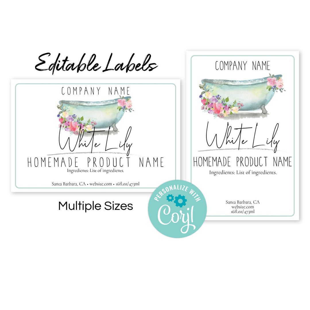 Editable Label Template Watercolor Bathtub. Customize W/ Corjl Online ...