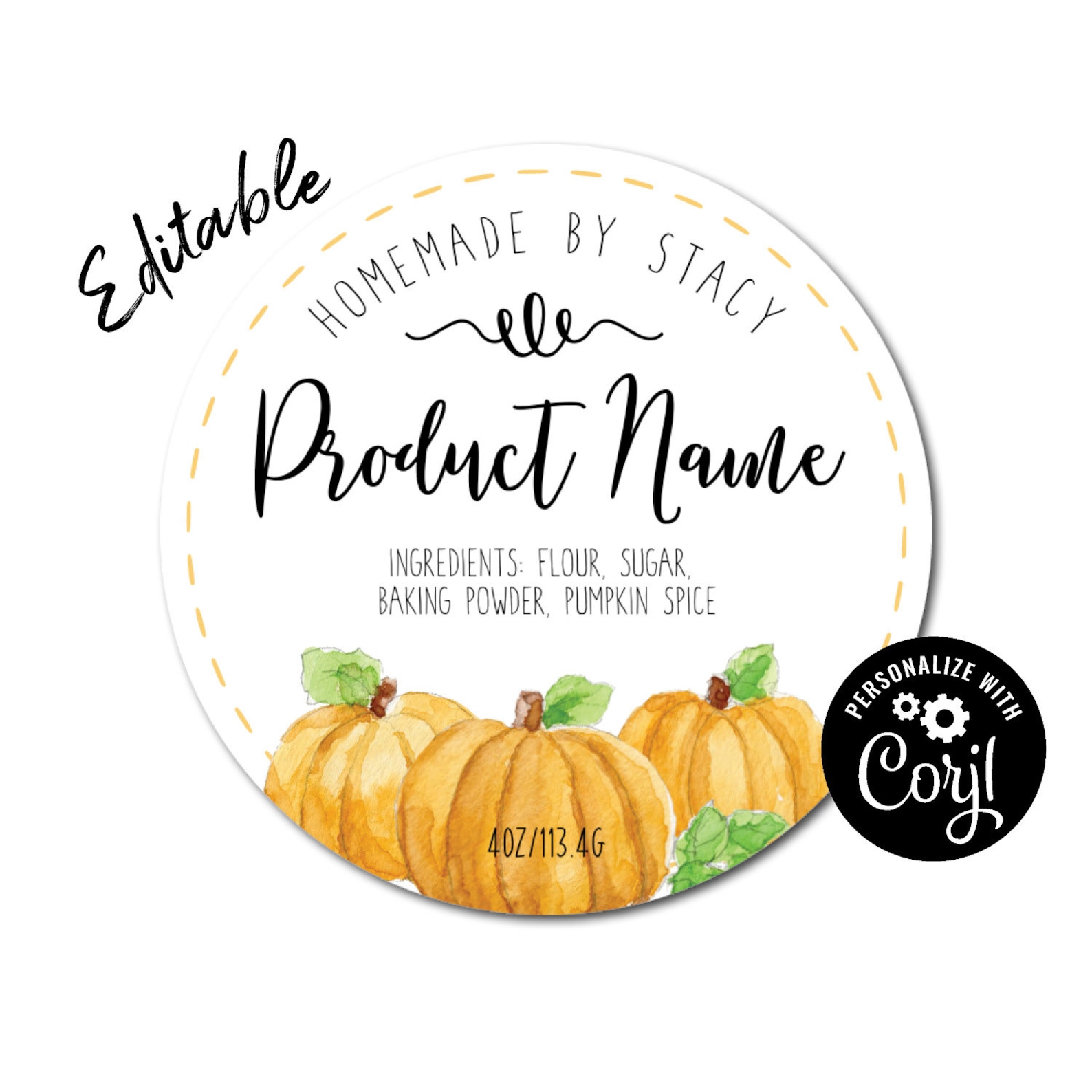 Fall Pumpkin Product Label. Printable Sticker Labels for Jars | Etsy