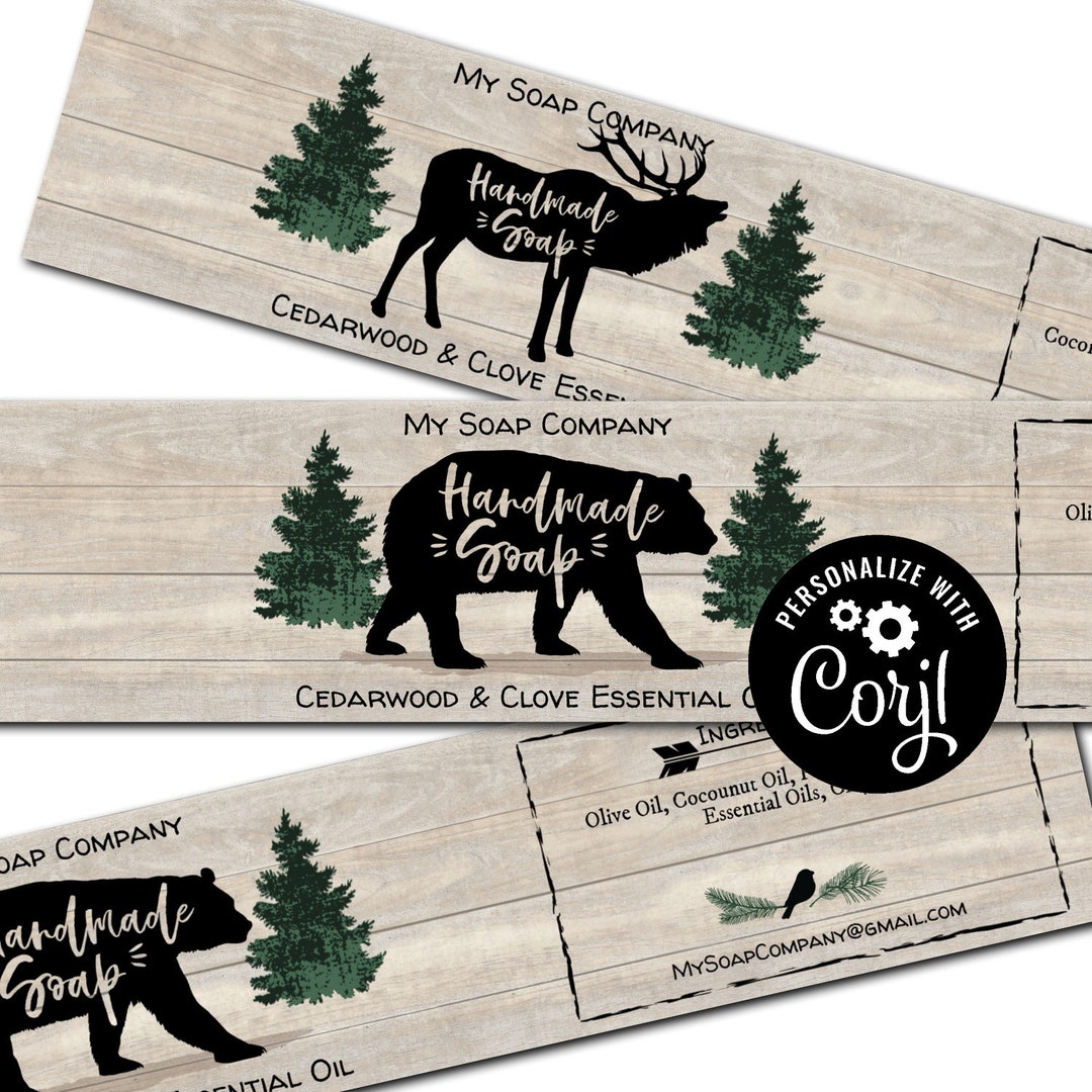 Bear & Elk, Moose Silhouette in the Woods Wrap Around Label Template ...