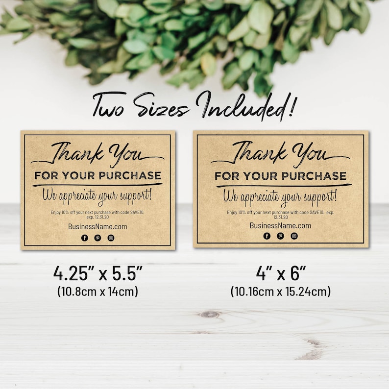 Editable Thank You for your Purchase Order Insert Cards with | Etsy