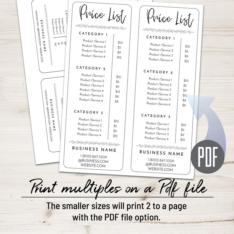 Editable Business Price List. Printable Store Price Sign for - Etsy