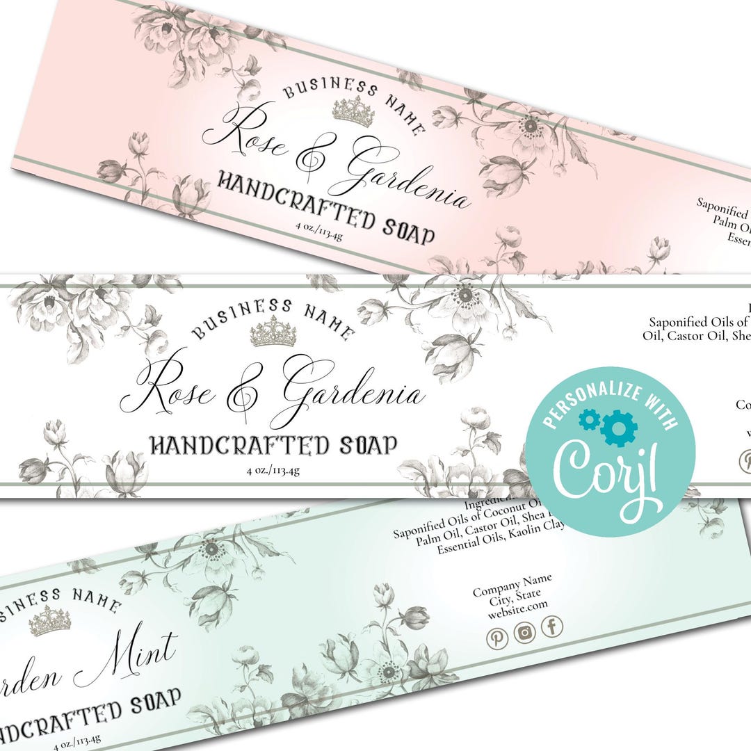 Soap Labels Template. Printable Custom Wrap Around Label. Vintage ...