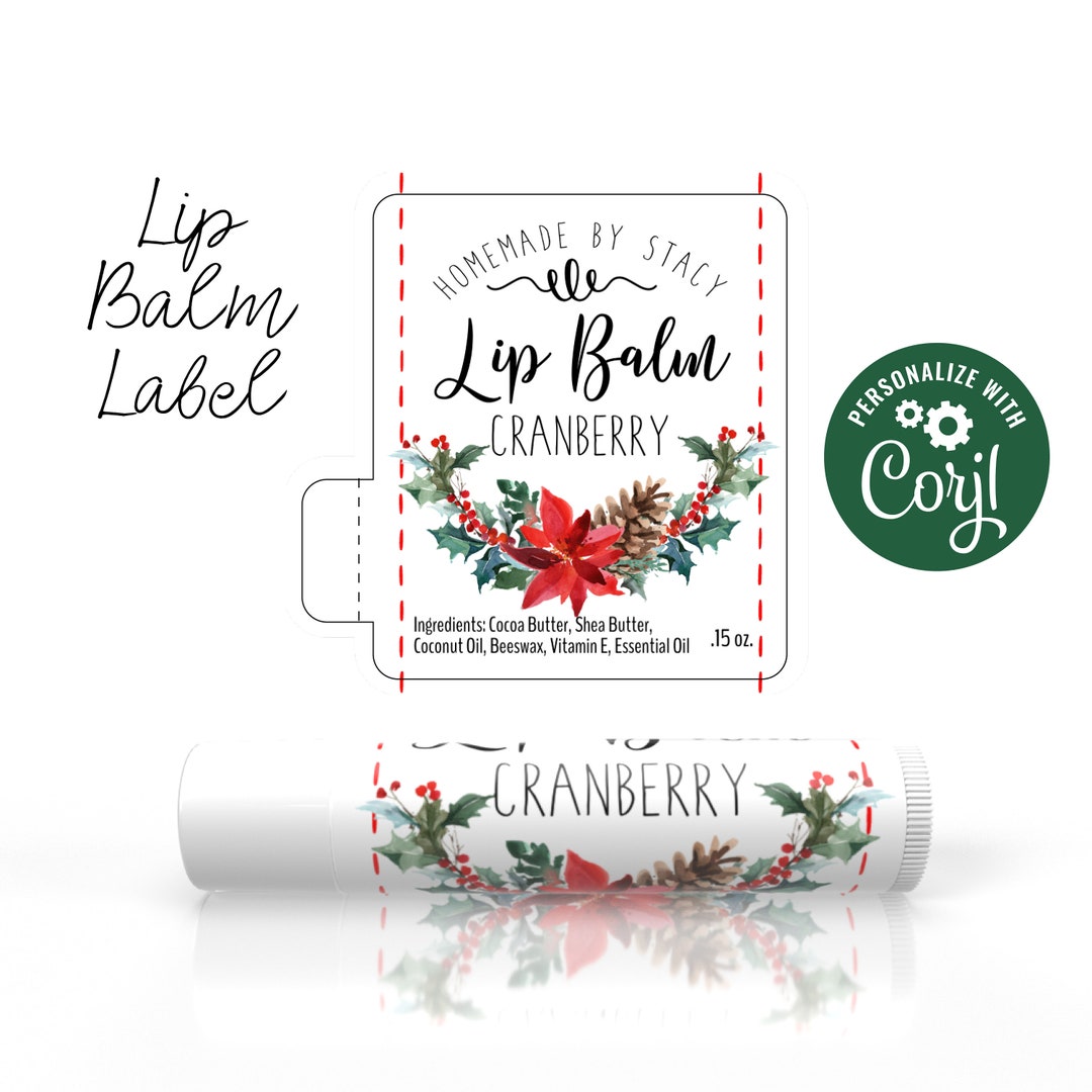 Lip Balm Label Template, Xmas Greenery Design. Personalize, Customize ...