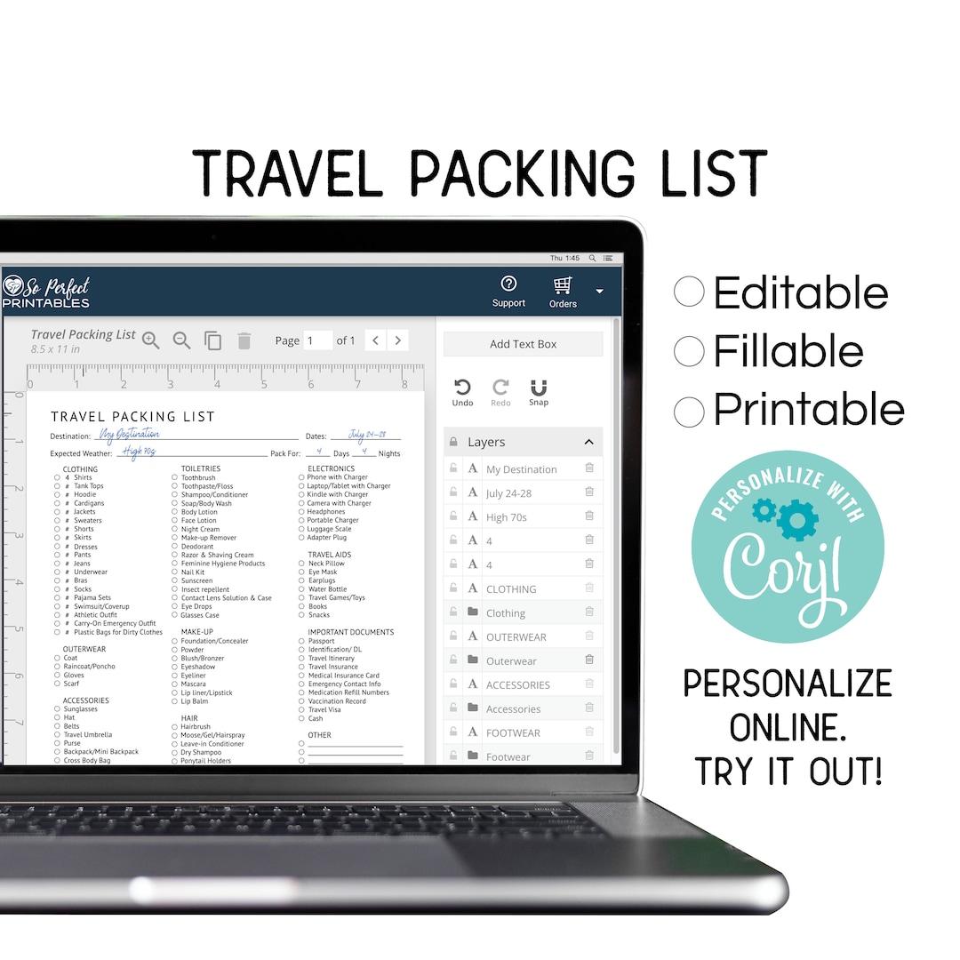 Packing List Template. Comprehensive Packing Checklist for - Etsy