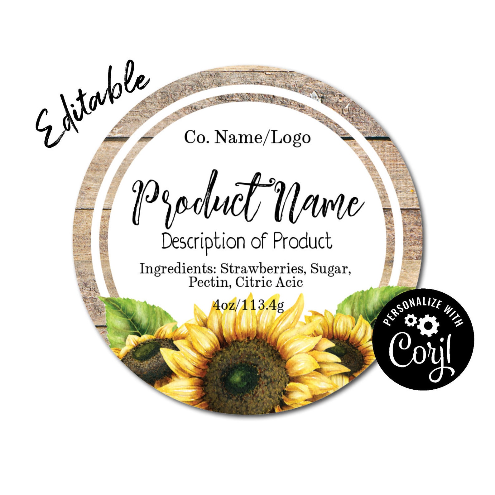 Sunflower Product Label Template. Custom Homemade Product | Etsy