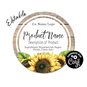 Sunflower Product Label Template. Custom Homemade Product Sticker ...