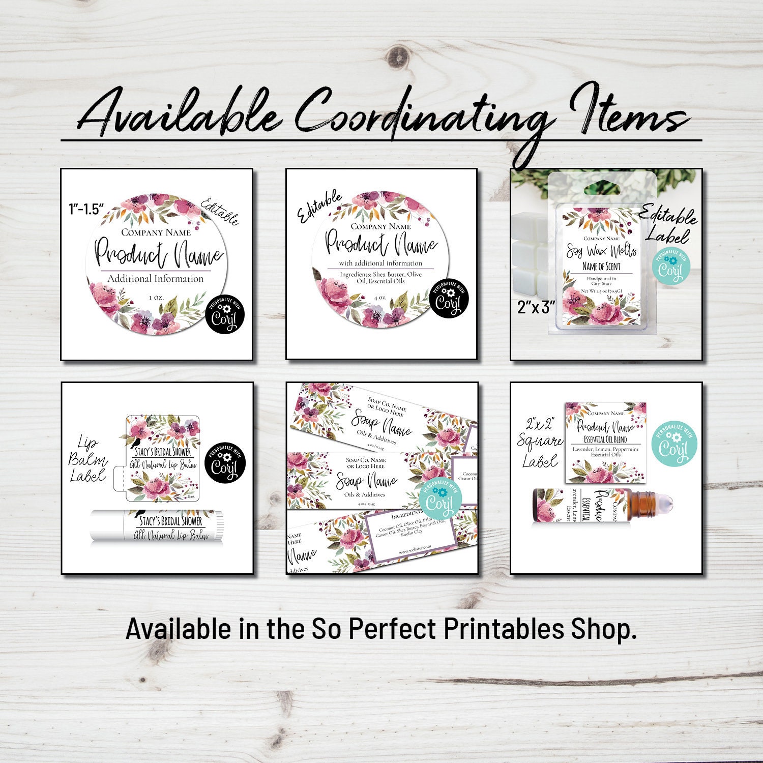 Floral Watercolor Wreath Round Label. Edit Customizable | Etsy