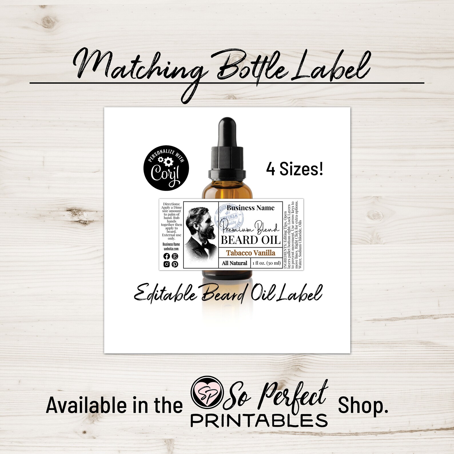 Editable Beard Balm Label Template With Bearded Man. Shaving | Etsy