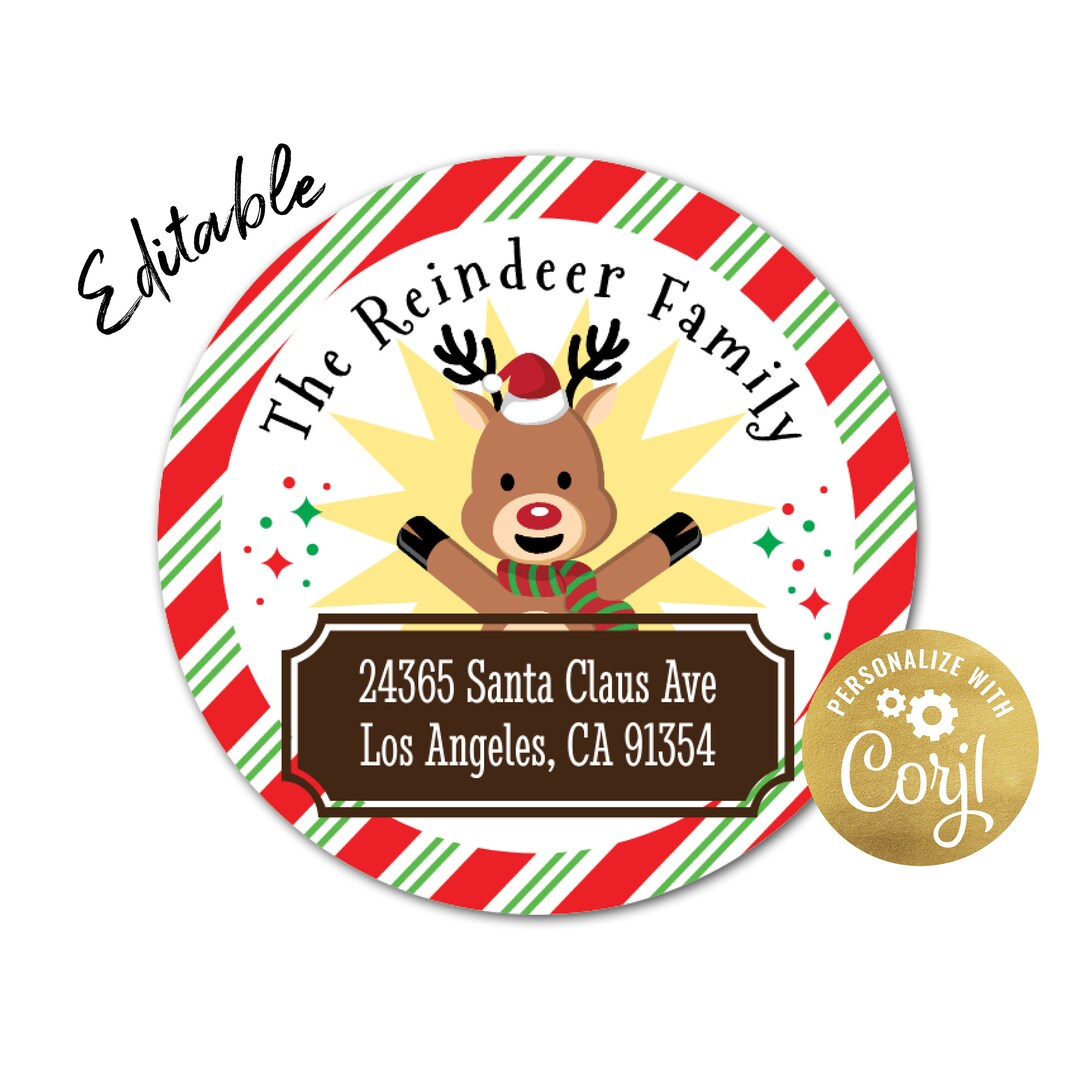 Round Christmas Return Address Labels for Stickers, Printable Santa's ...