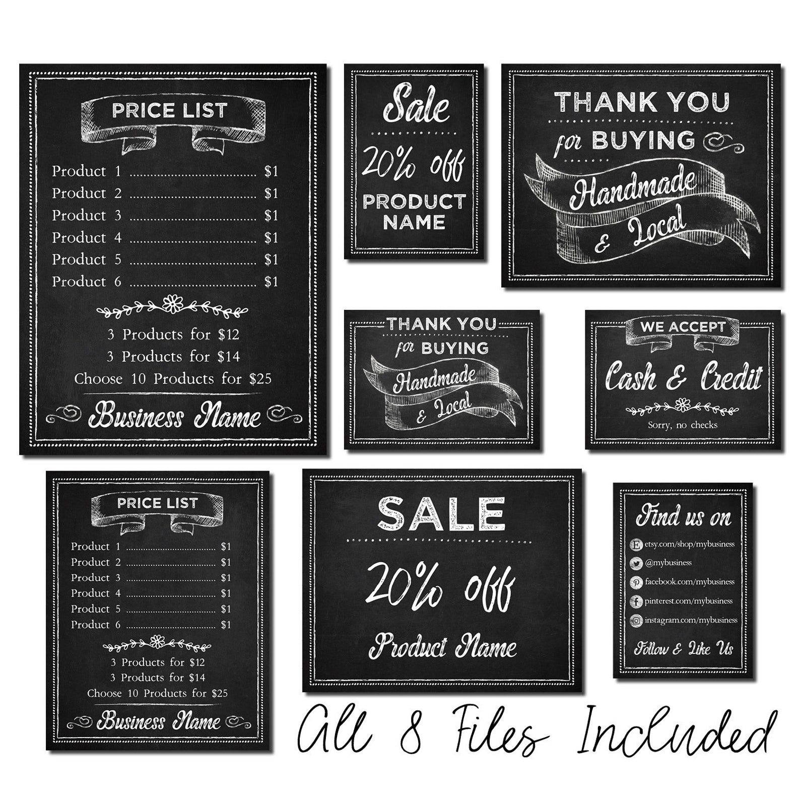 Chalkboard Sign Template Bundle. Small Business Price Sign for - Etsy