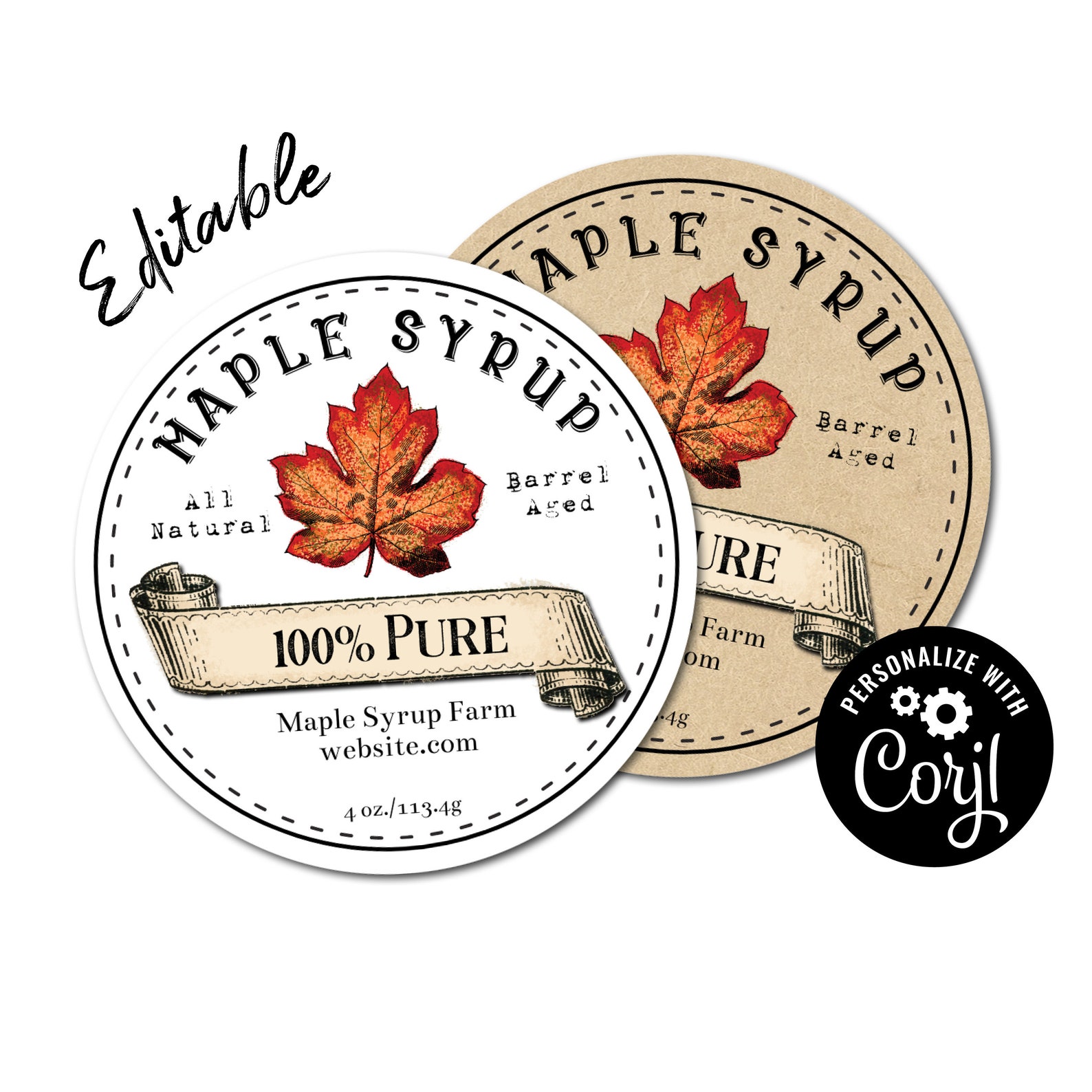 Maple Leaf Labels. Editable Circle Label. Customize Product - Etsy